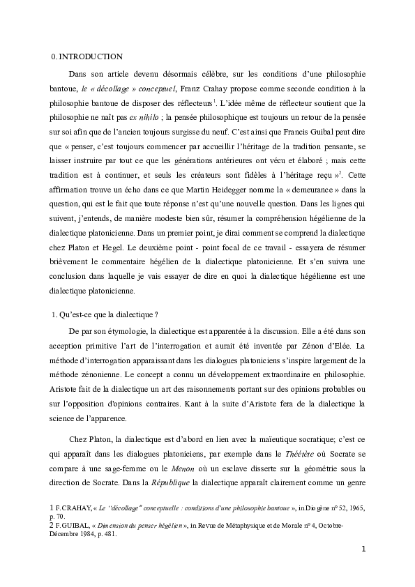 La dialectique hégélienne comme dialectique platonicienne