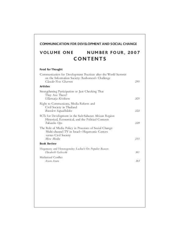 (PDF) Communication for Development and Social Change, 2007, 1:4