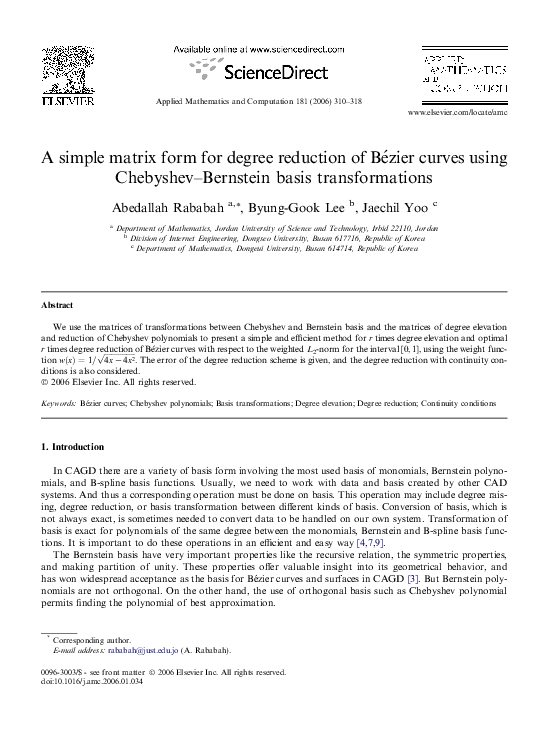 (PDF) A simple matrix form for degree reduction of Bézier curves using ...