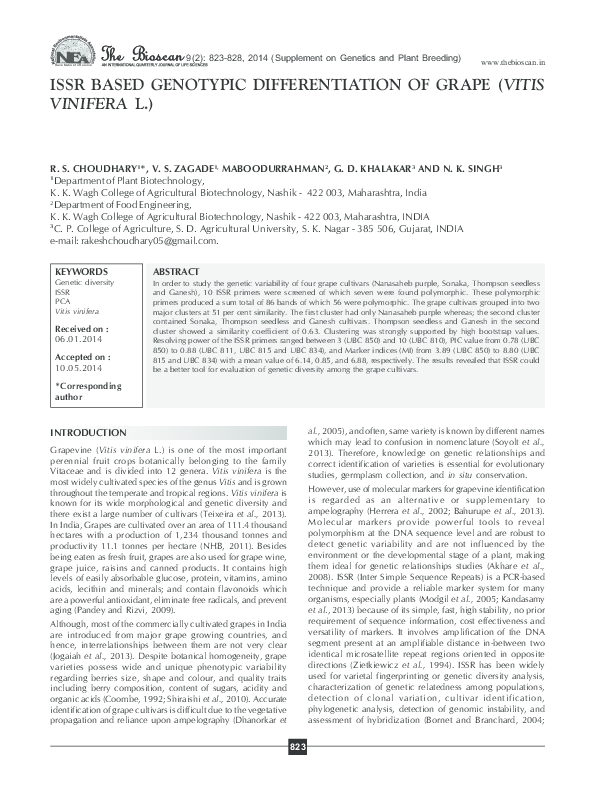 (PDF) ISSR BASED GENOTYPIC DIFFERENTIATION OF GRAPE (VITIS VINIFERA L.)