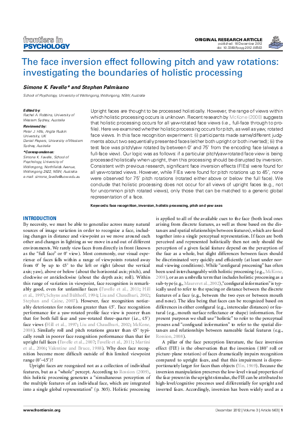 (PDF) The face inversion effect following pitch and yaw rotations: investigating the boundaries ...