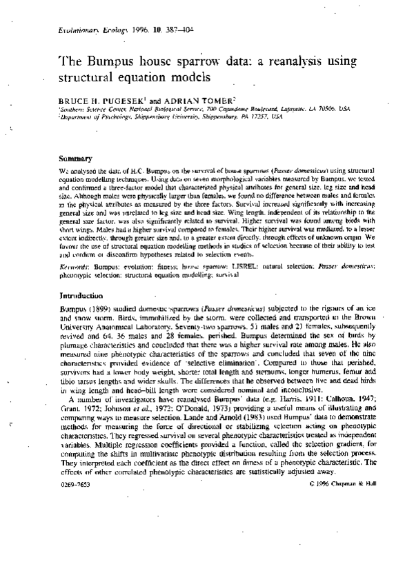 (PDF) The Bumpus house sparrow data: A reanalysis using structural ...