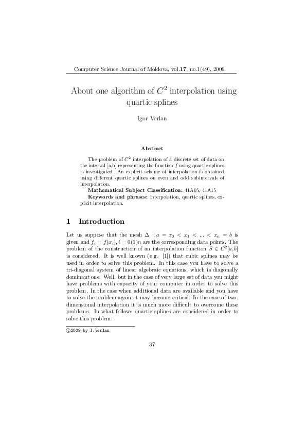 (PDF) About one algorithm of C2 interpolation using quartic splines