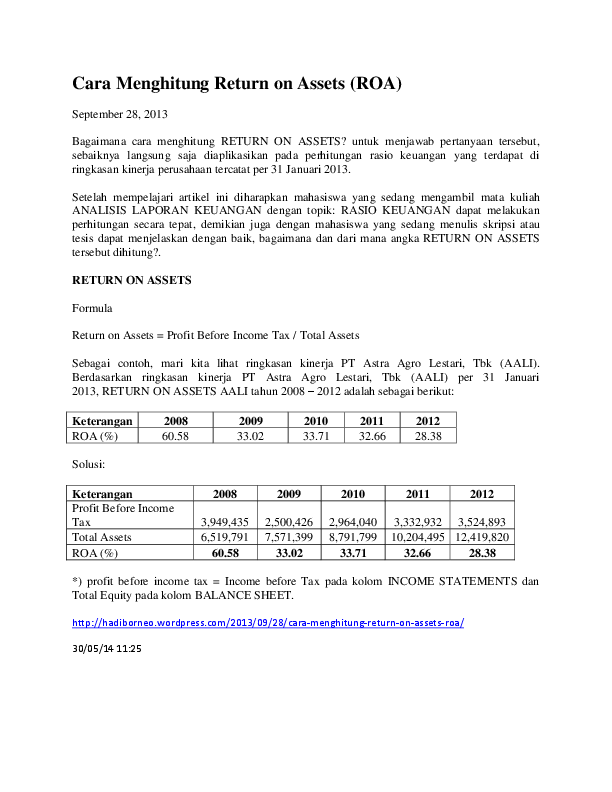(DOC) Cara Menghitung Return on Assets (ROA
