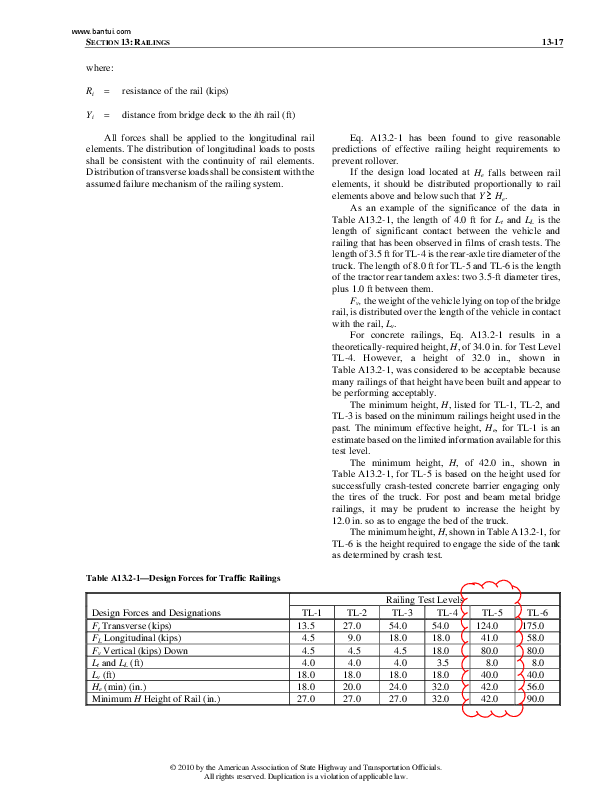 (PDF) SECTION 13: RAILINGS Table A13.2-1—Design Forces for Traffic ...