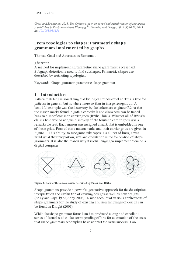 Pdf From Topologies To Shapes Parametric Shape Grammars Implemented By Graphs