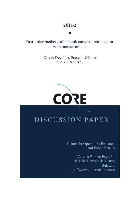 (PDF) First-order methods of smooth convex optimization with inexact oracle