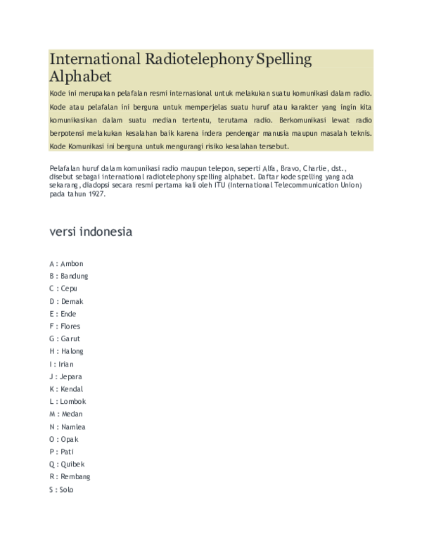 (DOC) International Radiotelephony Spelling Alphabet