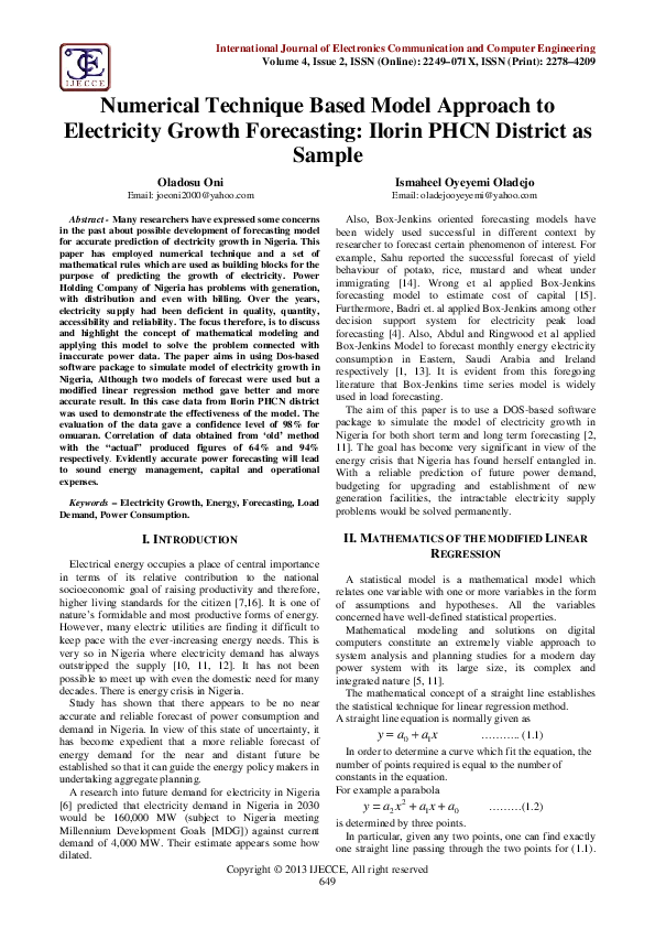 (PDF) Numerical Technique Based Model Approach to Electricity Growth ...