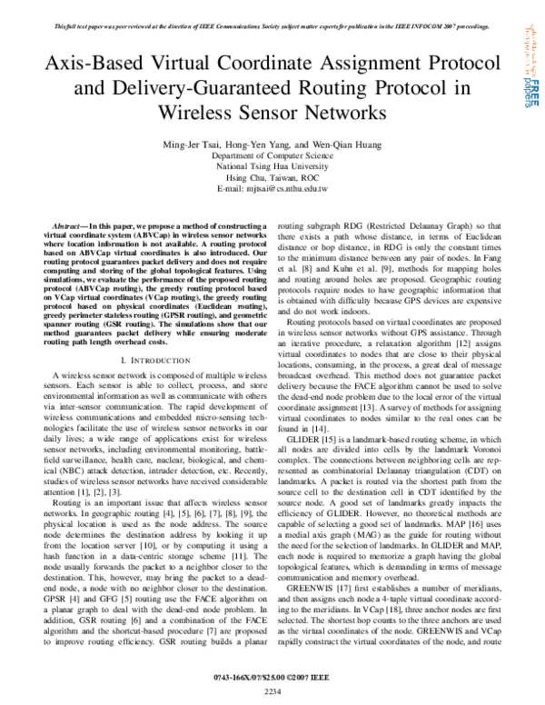 Pdf Axis Based Virtual Coordinate Assignment Protocol And Delivery