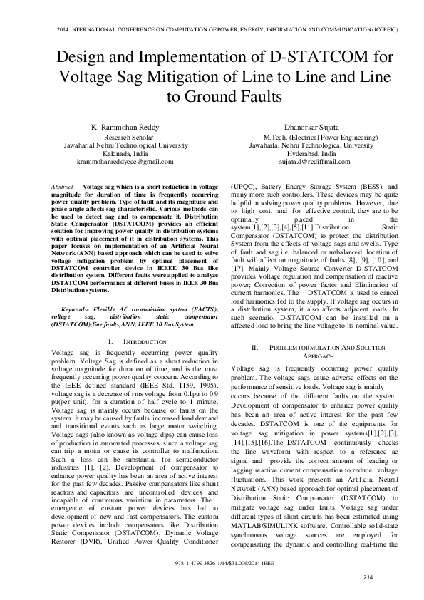 Design And Implementation Of D Statcom For Voltage Sag Mitigation Of