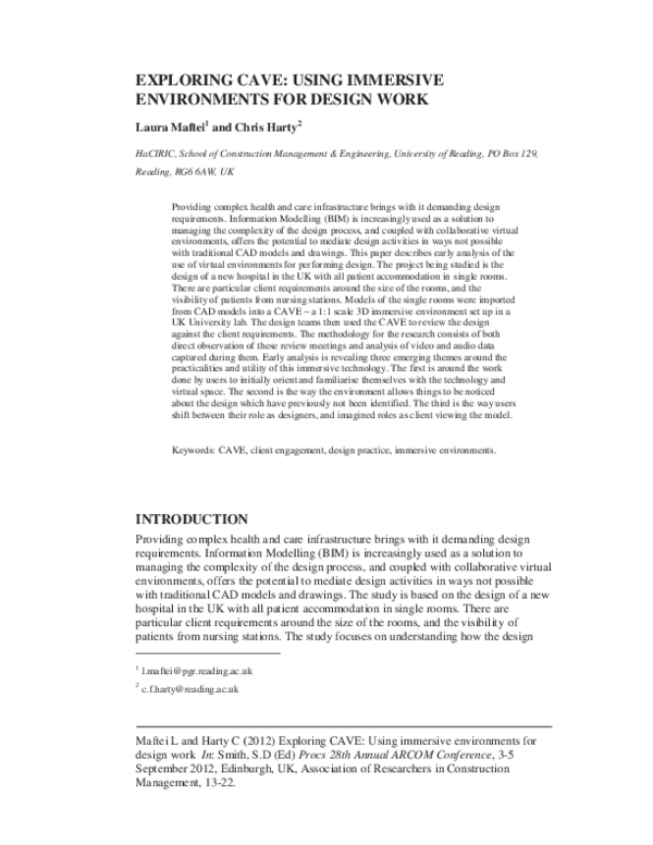 (PDF) Exploring CAVE: Using immersive environments for design work