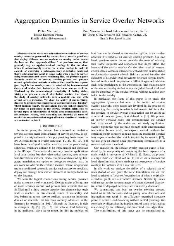 (PDF) Aggregation Dynamics in Service Overlay Networks