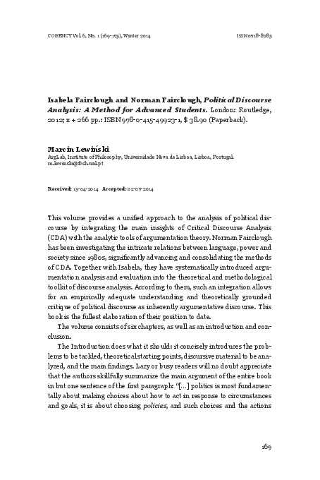 (PDF) Fairclough, I., & Fairclough, N. (2012). Political Discourse ...