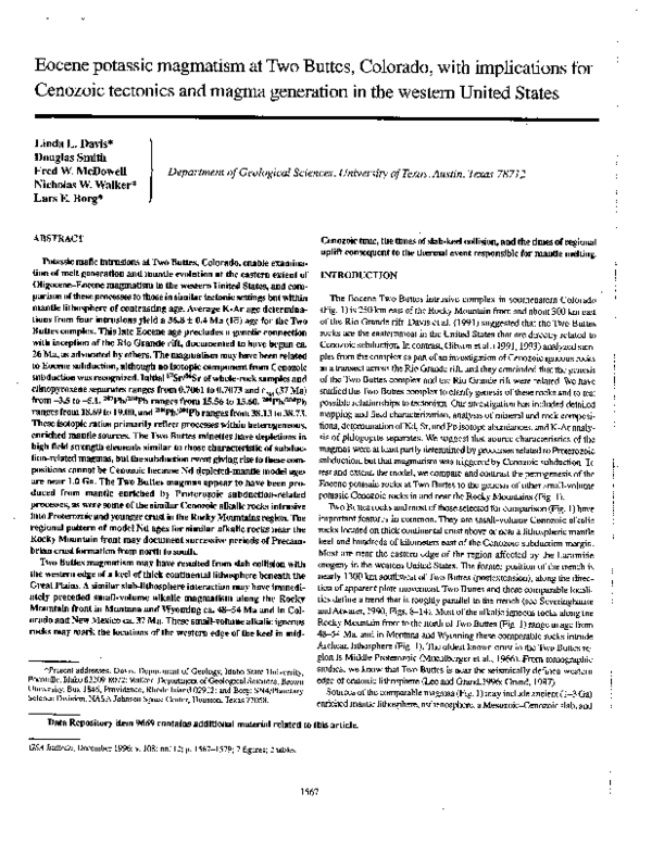 (PDF) Eocene potassic magmatism at Two Buttes, Colorado, with ...