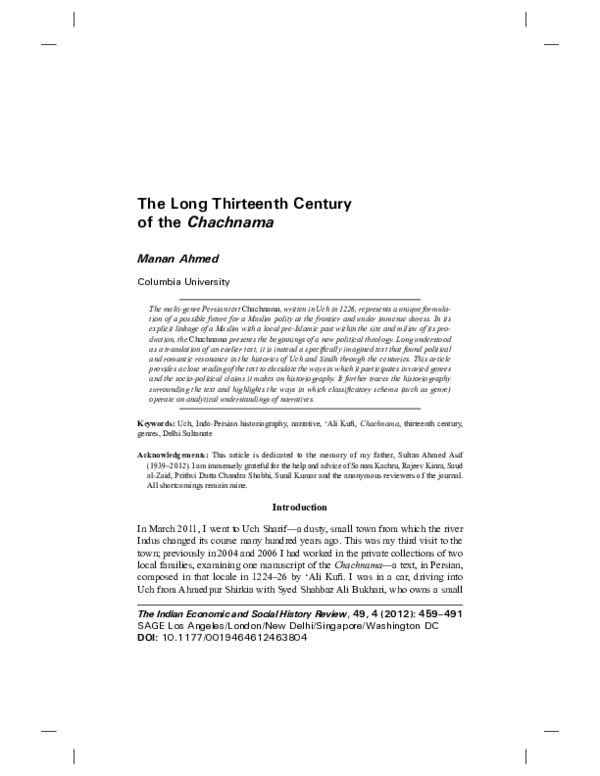 (PDF) The Long Thirteenth Century of the Chachnama