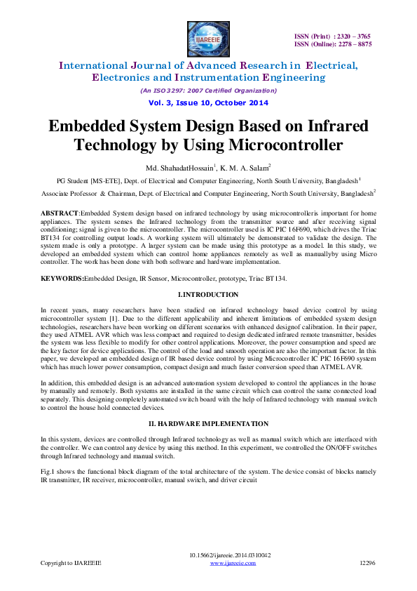 (PDF) Embedded System Design Based on Infrared Technology by Using Microcontroller