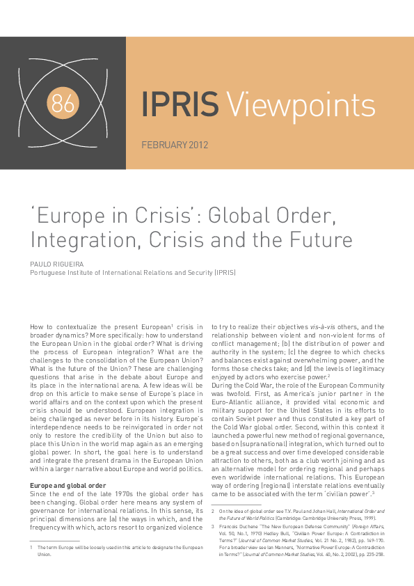 (PDF) 'Europe in Crisis': Global Order, Integration, Crisis and the Future
