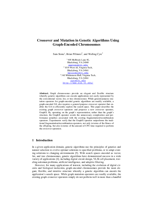 Pdf Crossover And Mutation In Genetic Algorithms Using Graph Encoded Chromosomes