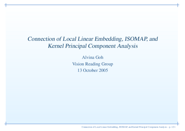 (PDF) Connection of Local Linear Embedding, ISOMAP, and Kernel Principal Component Analysis