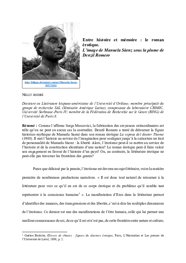 (PDF) ARTICLE Entre histoire et mémoire: le roman érotique. L’image de ...