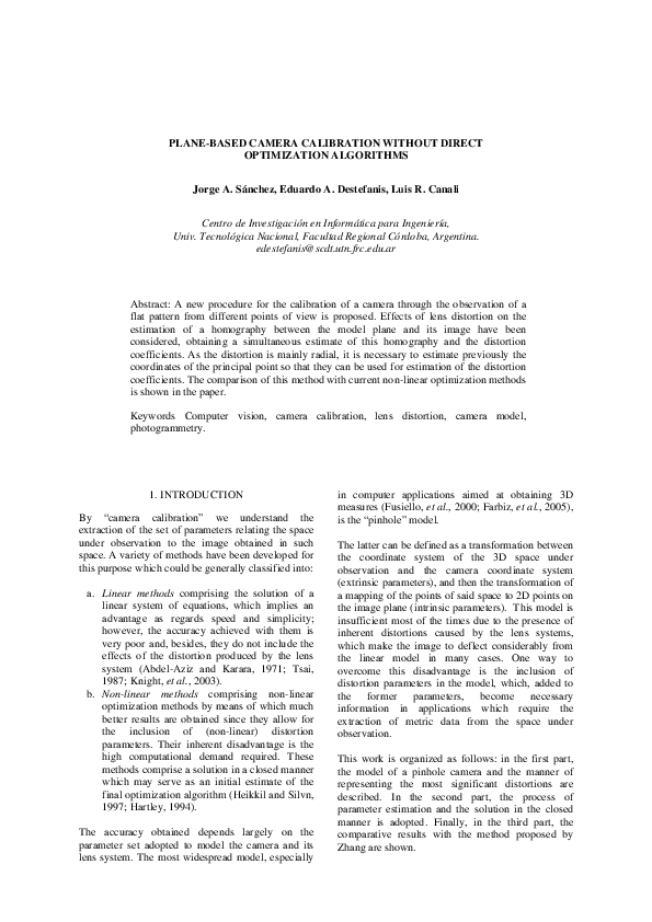 Pdf Plane Based Camera Calibration Without Direct Optimization Algorithms