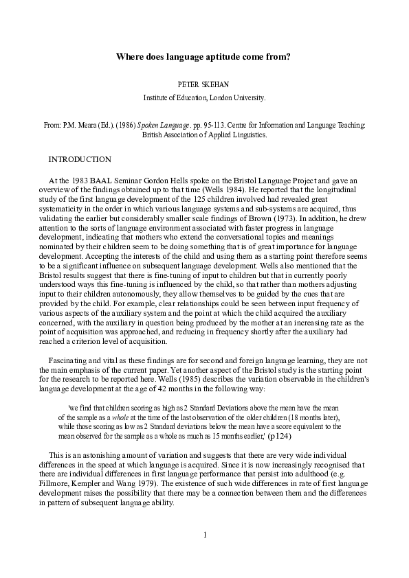 (PDF) Where does language aptitude come from?