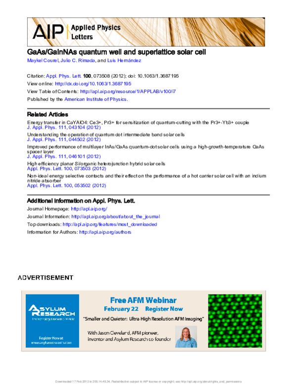 (PDF) GaAs/GaInNAs quantum well and superlattice solar cell