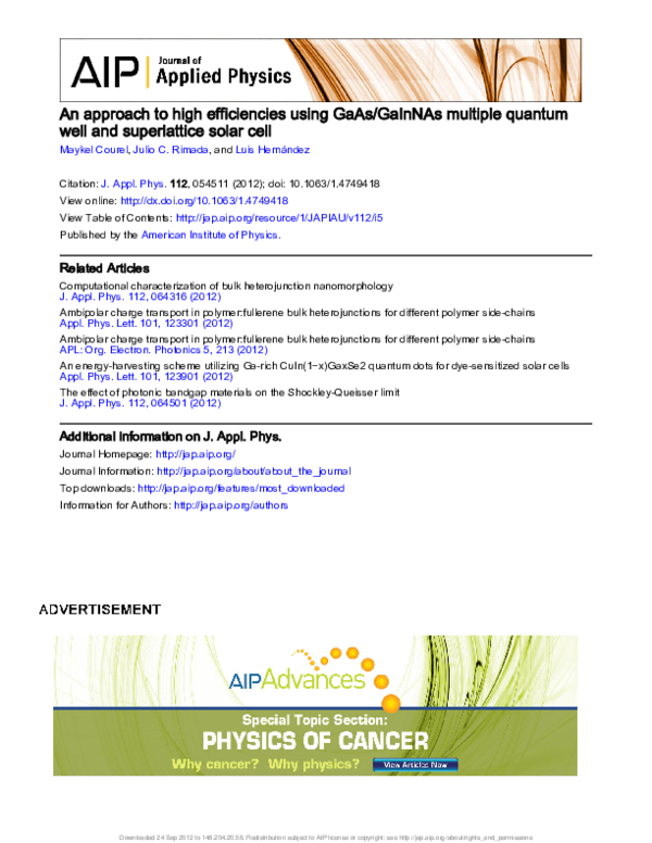 (PDF) An approach to high efficiencies using GaAs/GaInNAs multiple ...