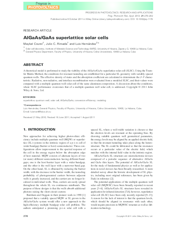 (PDF) AlGaAs/GaAs superlattice solar cells