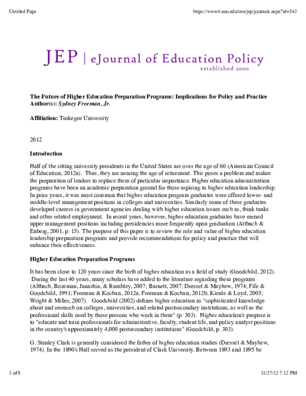 The Future of Higher Education Preparation Programs: Implications for ...