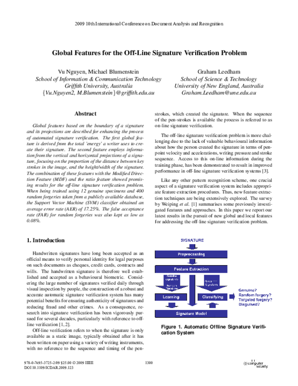 Pdf Global Features For The Off Line Signature Verification Problem