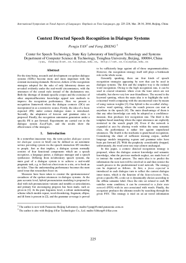 Pdf Context Directed Speech Recognition In Dialogue Systems