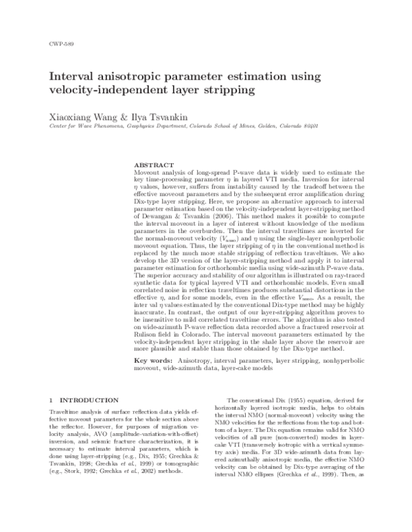 (PDF) Interval anisotropic parameter estimation using velocity-independent layer stripping
