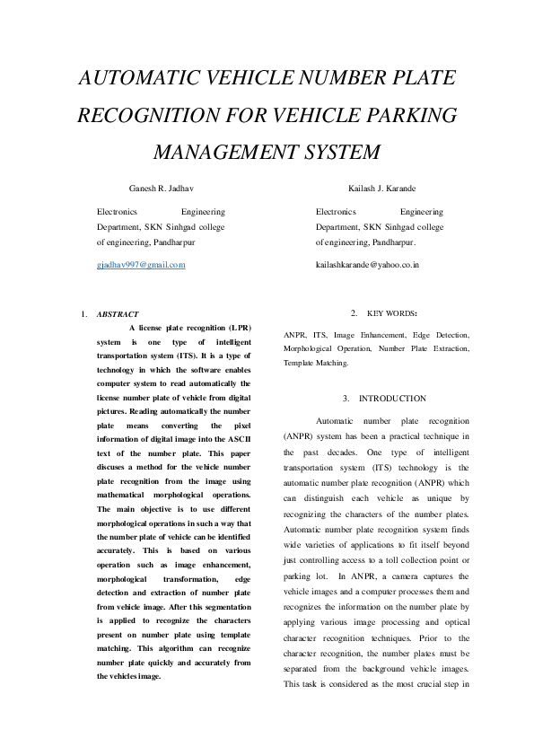 (DOC) AUTOMATIC VEHICLE NUMBER PLATE RECOGNITION FOR VEHICLE PARKING ...