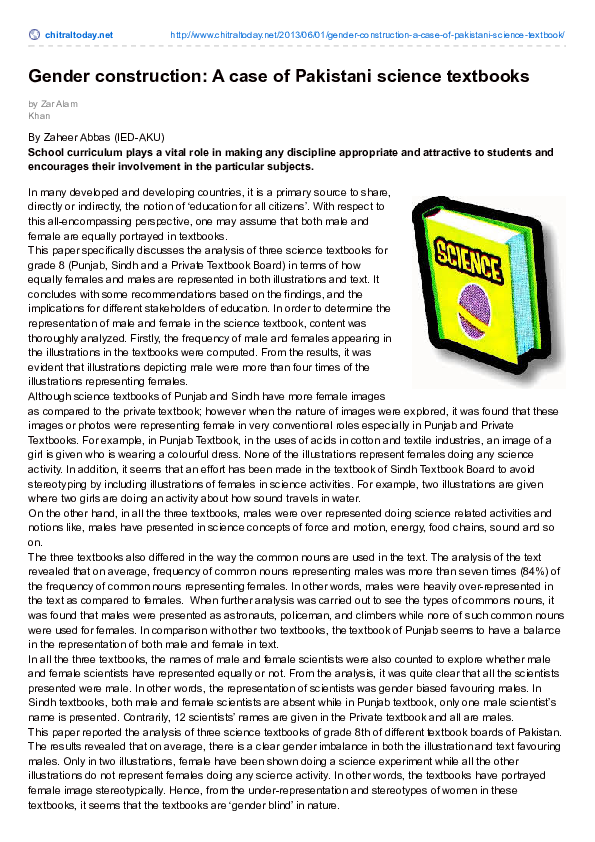 (PDF) Gender Construction: A Case of Pakistani Science Textbooks
