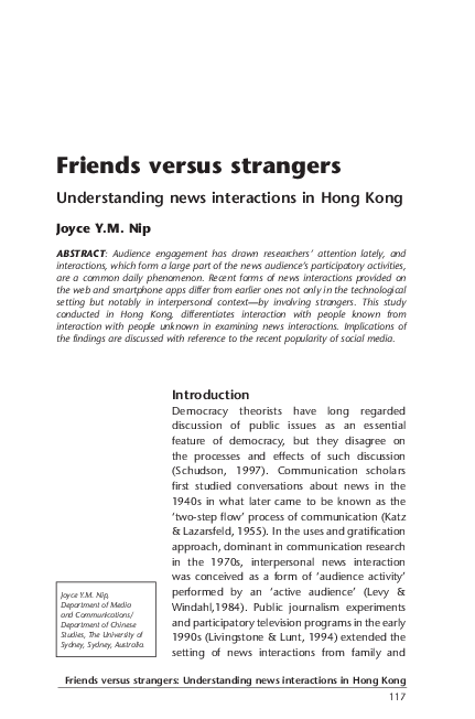 (PDF) Friends vs strangers: Understanding news interactions in Hong Kong