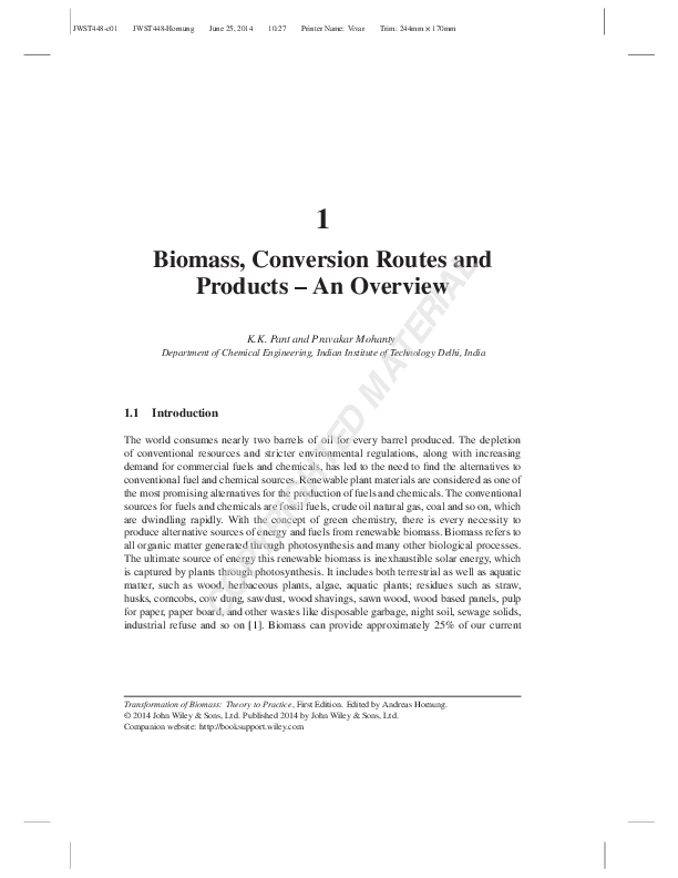 (PDF) Biomass, Conversion Routes and Products – An Overview