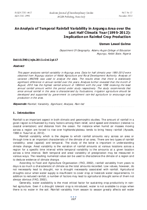 (PDF) An Analysis of Temporal Rainfall Variability In Argungu Over the ...