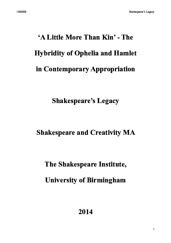 (PDF) ‘A Little More Than Kin’ - The Hybridity of Ophelia and Hamlet in ...