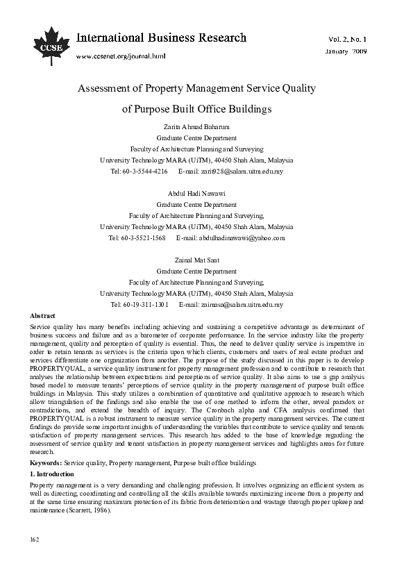 (PDF) Assessment of Property Management Service Quality of Purpose ...