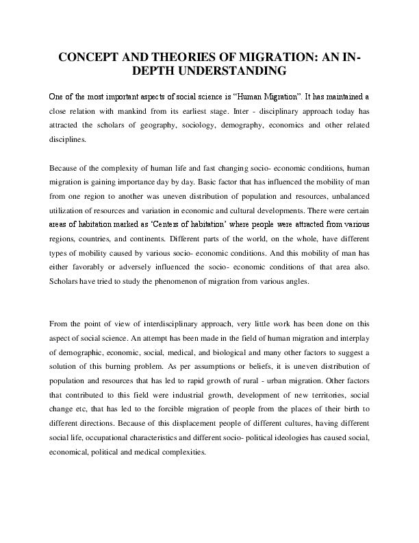 (DOC) Concept and theories of migration: An in depth understanding with ...