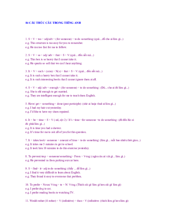 (DOC) 84 C U TRÚC CÂU TRONG TI NG ANH