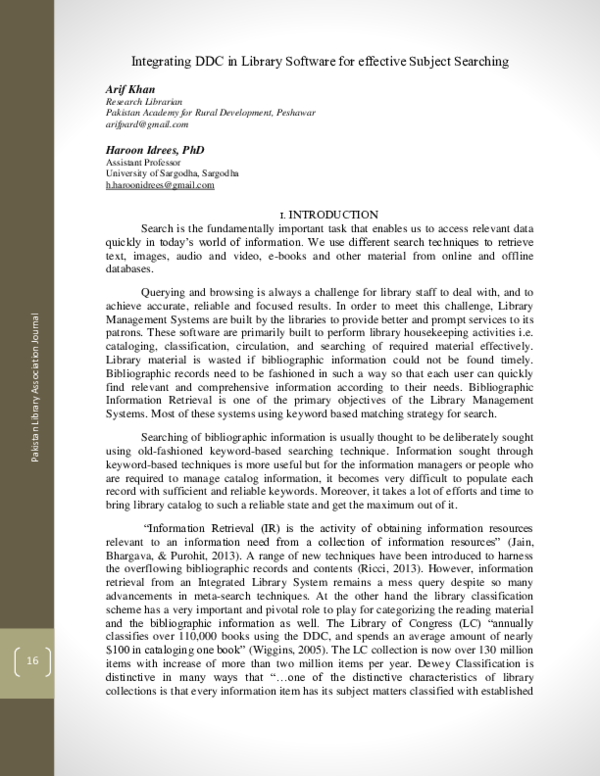 (PDF) Integrating DDC in Library Software for effective Subject Searching