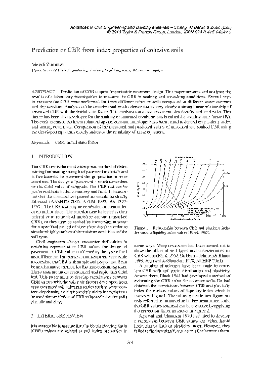 (PDF) Prediction of CBR Value from Index Properties of Cohesive Soils