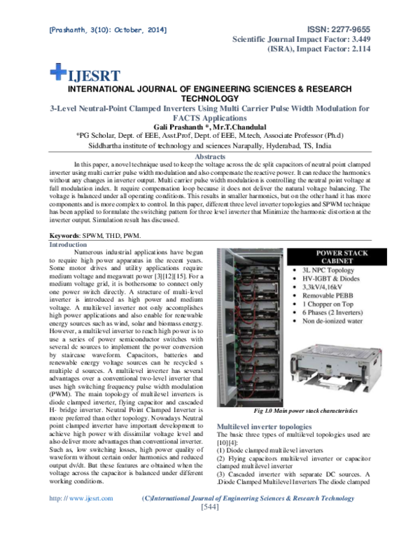 Pdf 3 Level Neutral Point Clamped Inverters Using Multi Carrier Pulse Width Modulation For
