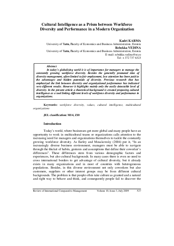 (PDF) Cultural Intelligence as a Prism between Workforce Diversity and ...