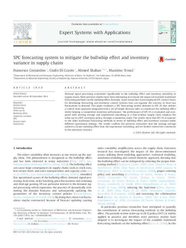 (PDF) SPC forecasting system to mitigate the bullwhip effect and ...