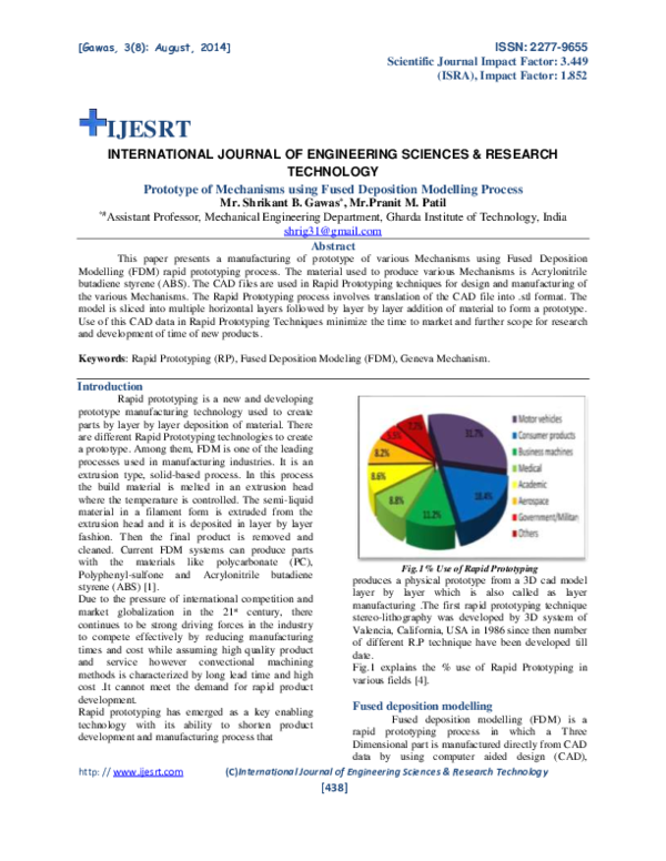 (PDF) Prototype of Mechanisms using Fused Deposition Modelling Process