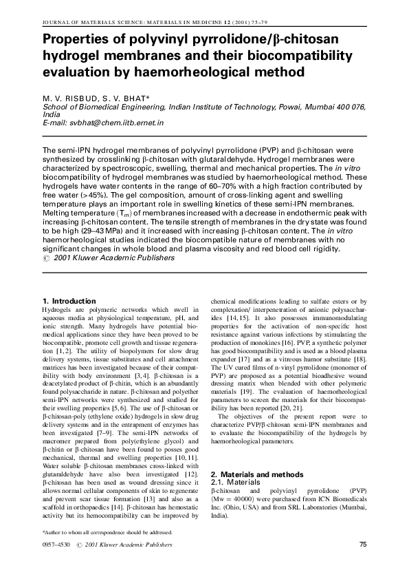 (PDF) Properties of polyvinyl pyrrolidone/b-chitosan hydrogel membranes and their ...